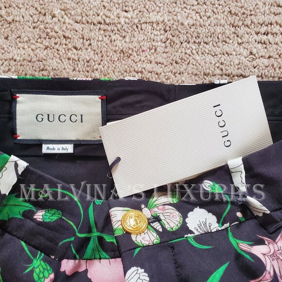 Gucci | Pants & Jumpsuits | Gucci Pants Silk Twill Flora Print Cuffed ...